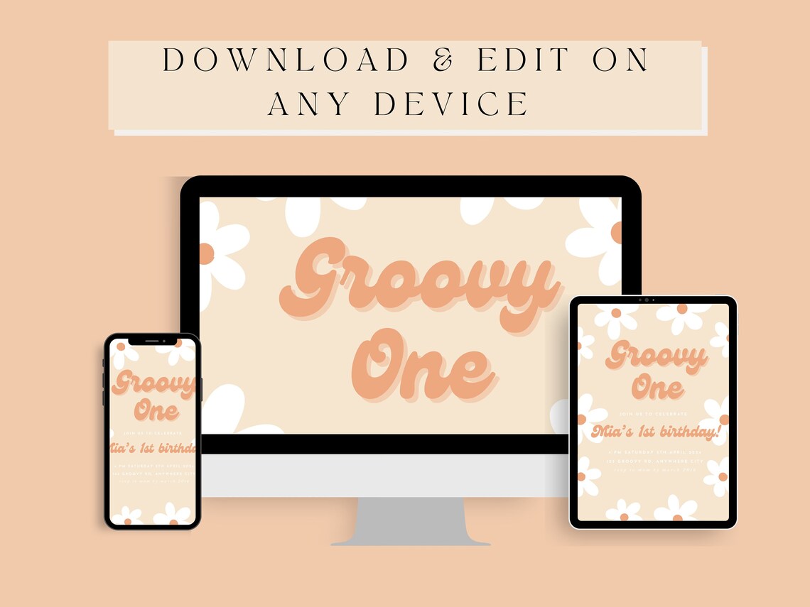 Groovy One First Birthday Invitation Template - Etsy