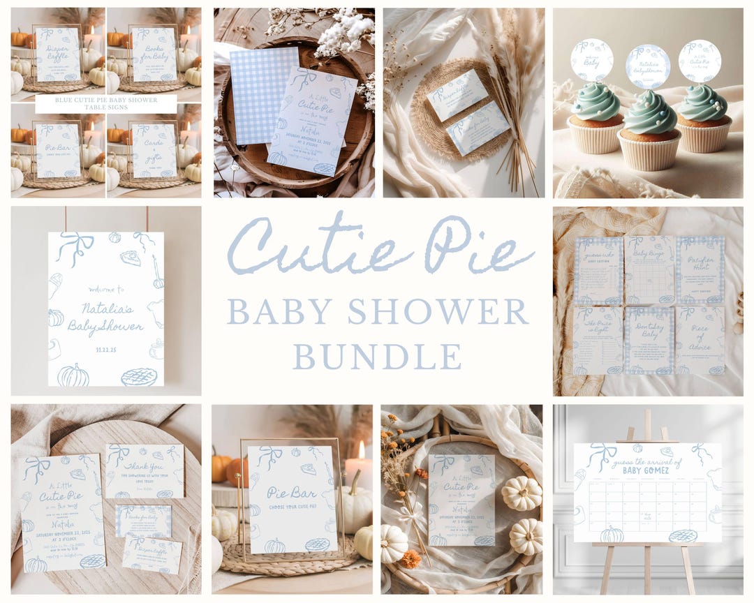 Cutie Pie Baby Shower Invitation Bundle: Editable Blue Cutie Pie Baby ...