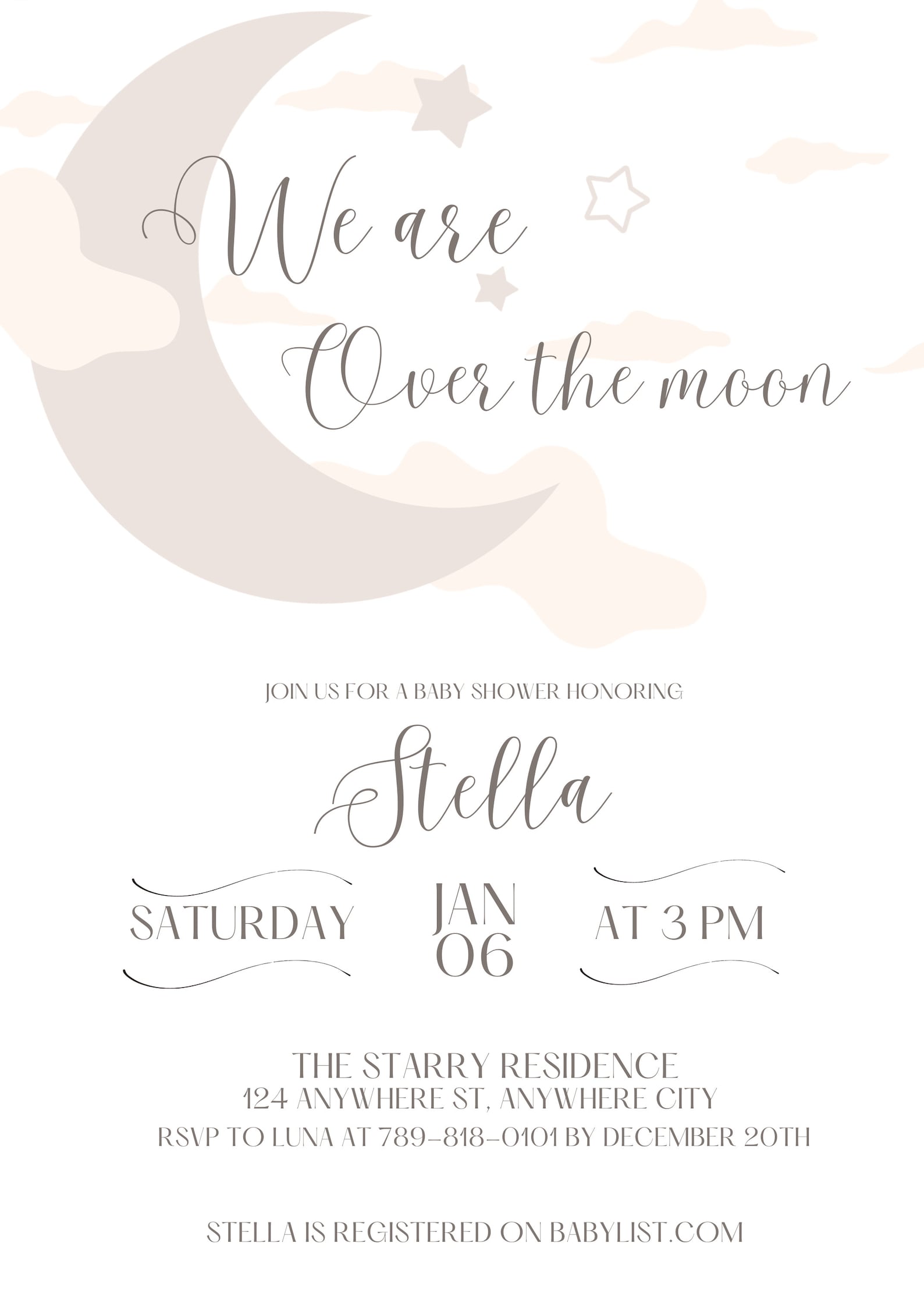 Editable We Are Over the Moon Baby Shower Invitation 5x7 in Printable ...