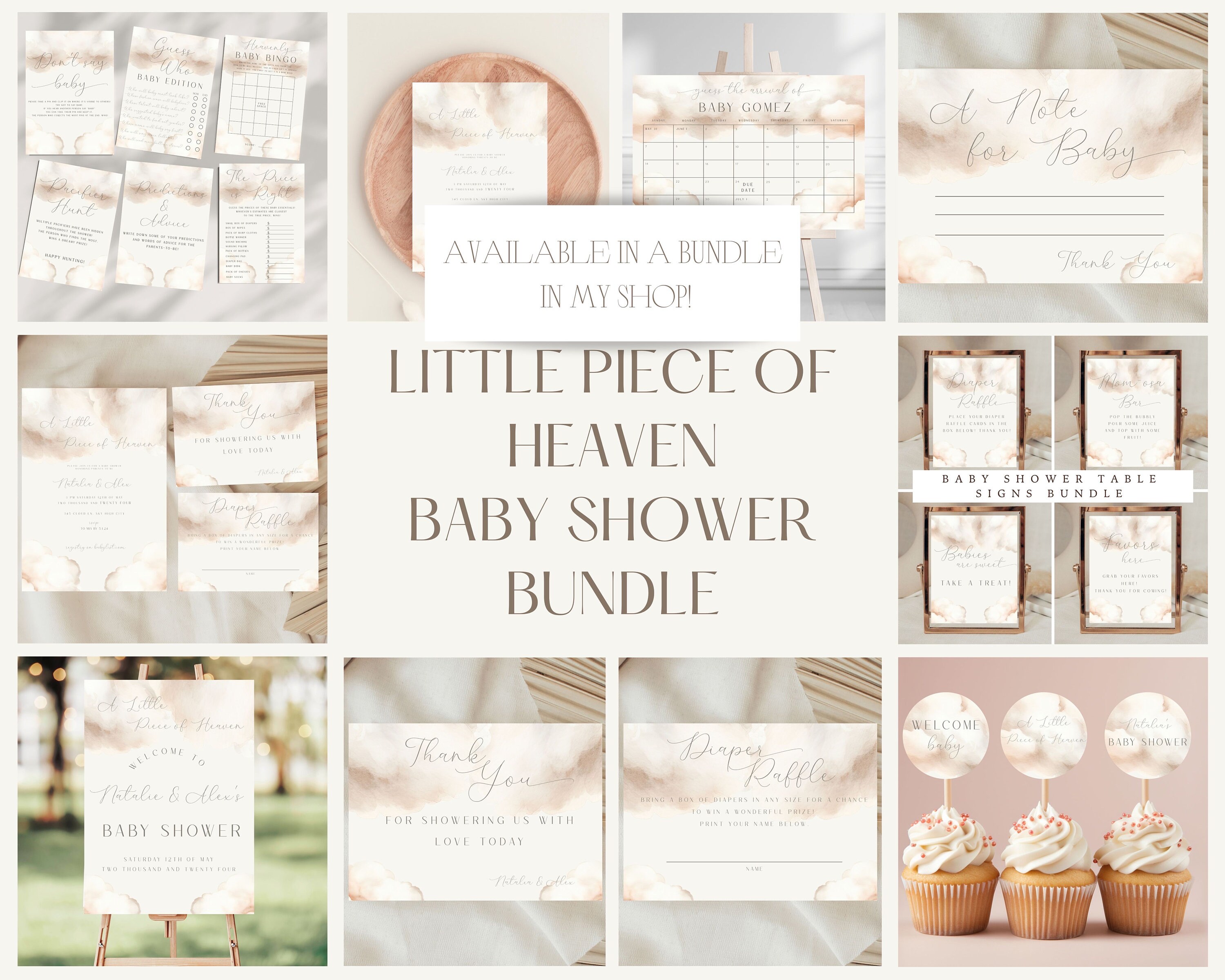 Editable A Little Piece of Heaven Baby Shower Cupcake Toppers A Piece ...