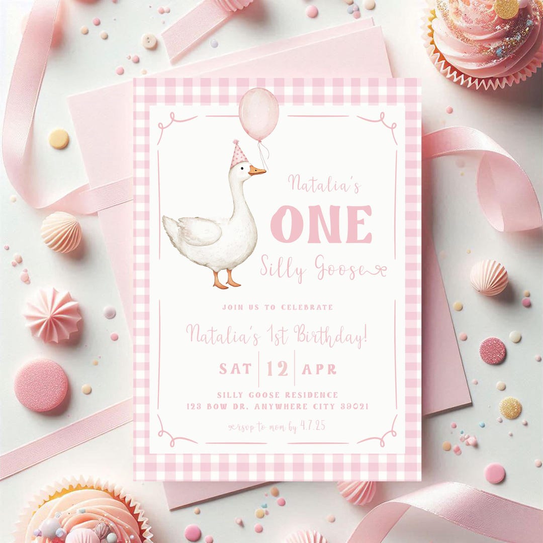 One Silly Goose First Birthday Invitation | Editable Pink One Silly ...