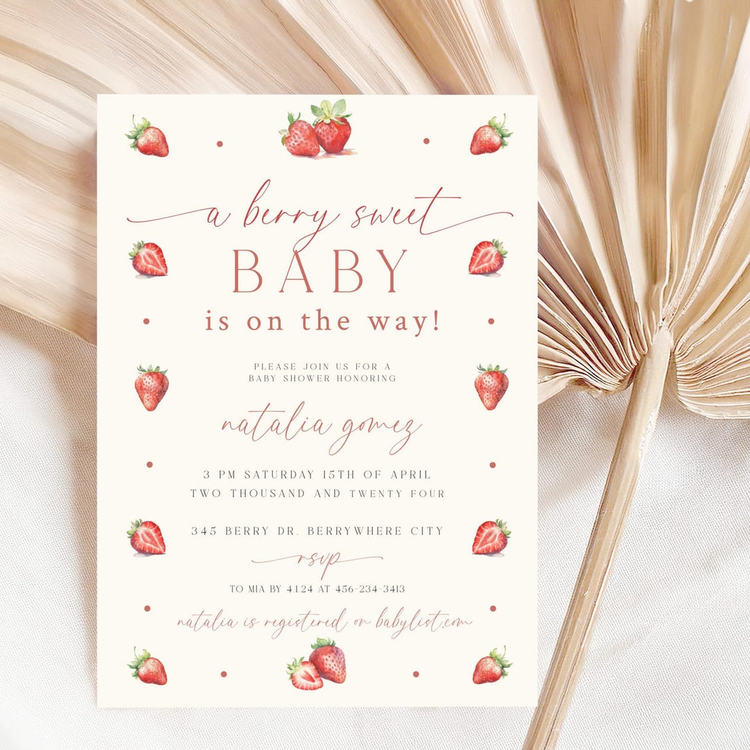 Berry Sweet Baby Shower Invitation: Editable Strawberry Theme (digital ...