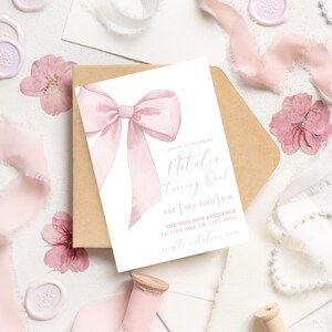 Pink Bow 1st Birthday Invitation | Editable Pink Bow Birthday ...