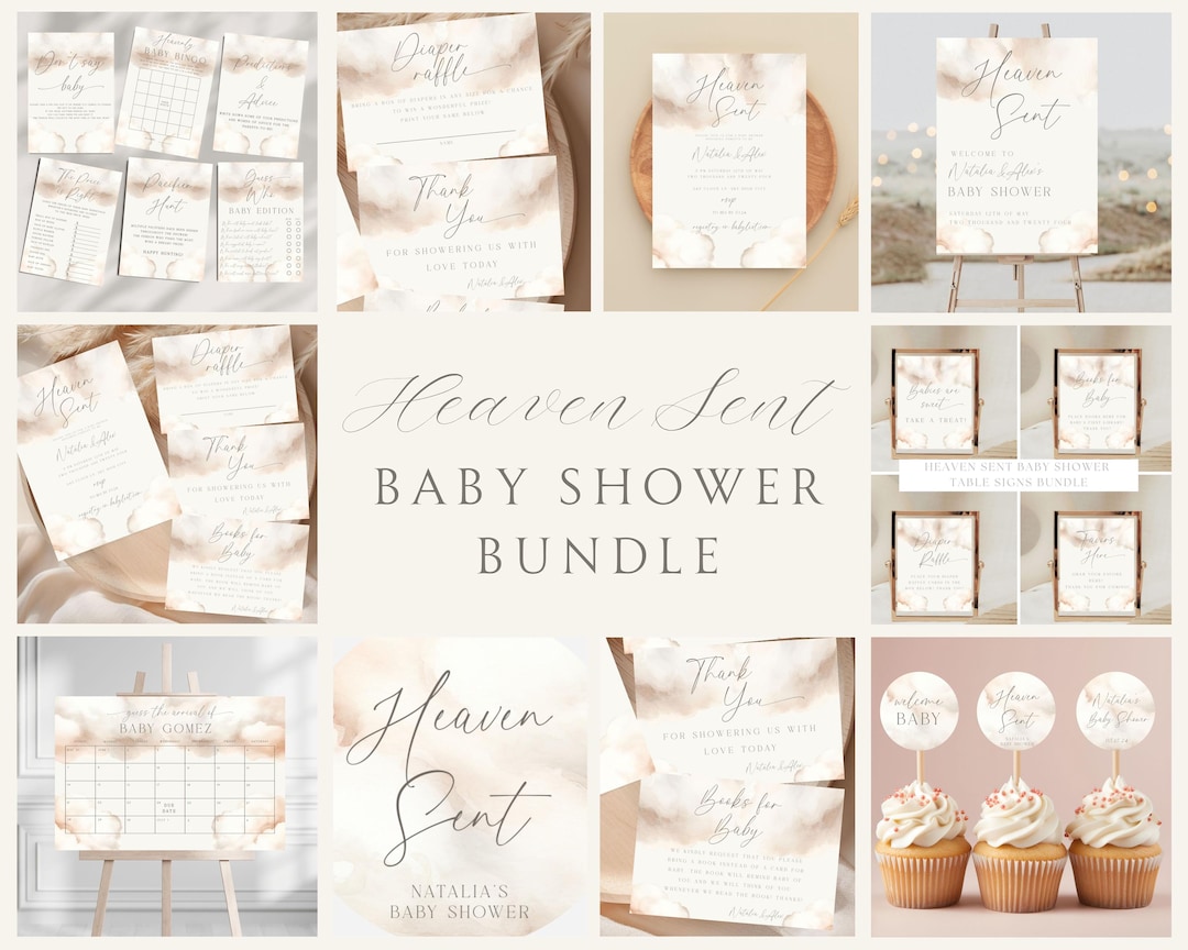 Heaven Sent Baby Shower Bundle: Editable Cloud Baby Shower Theme ...