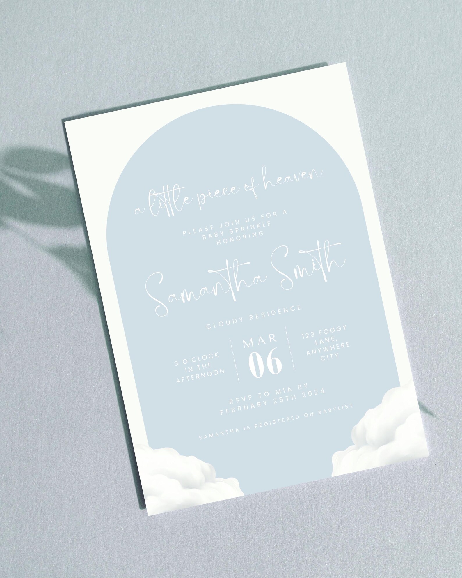 Cloud Baby Shower Invitation: Piece of Heaven Theme (printable ...