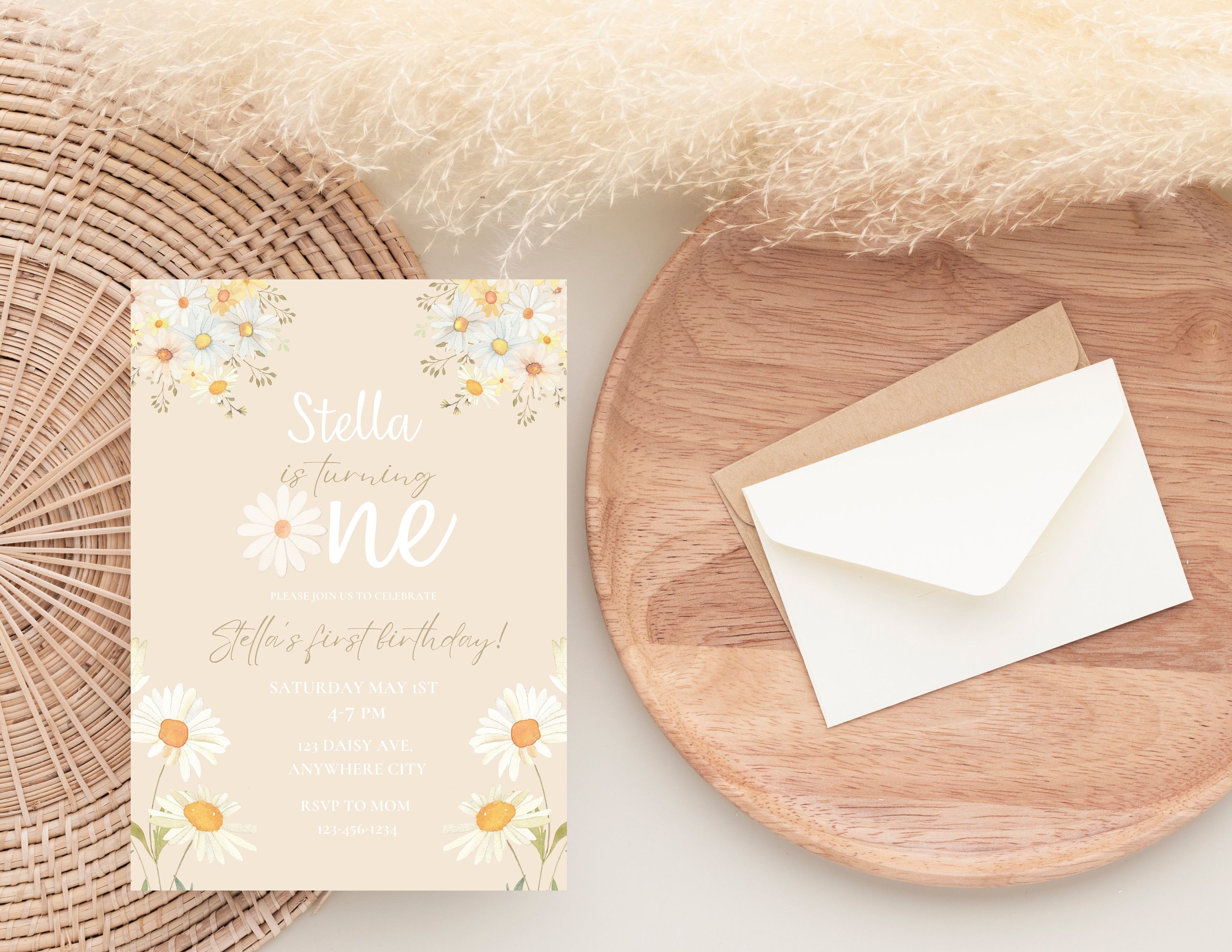 Editable Daisy First Birthday Invitation Daisy First Birthday Evite ...
