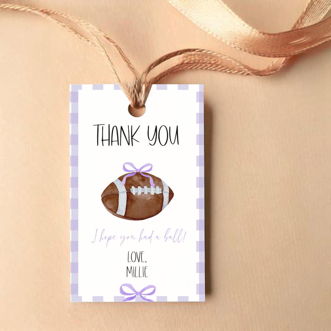 First Year Down First Birthday Thank You Tag | 1st Year Down Football ...
