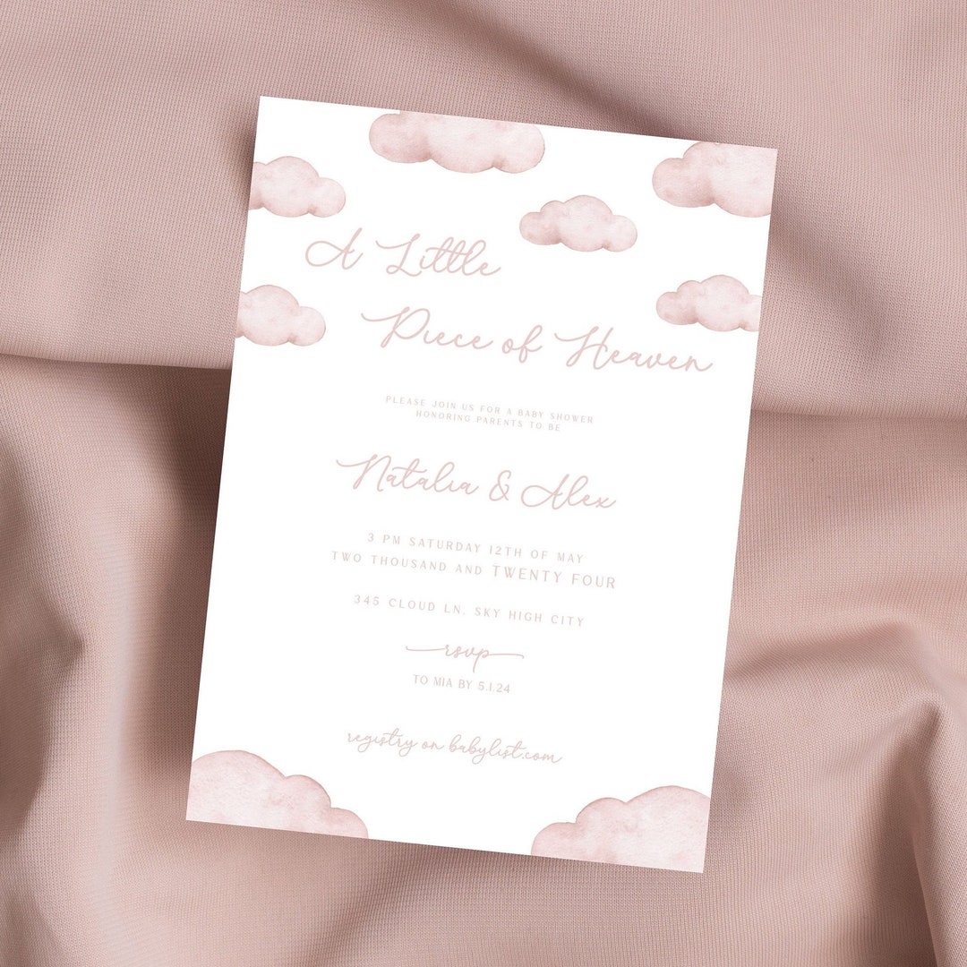 Editable A Little Piece of Heaven Baby Shower Invitation Pink Piece of ...