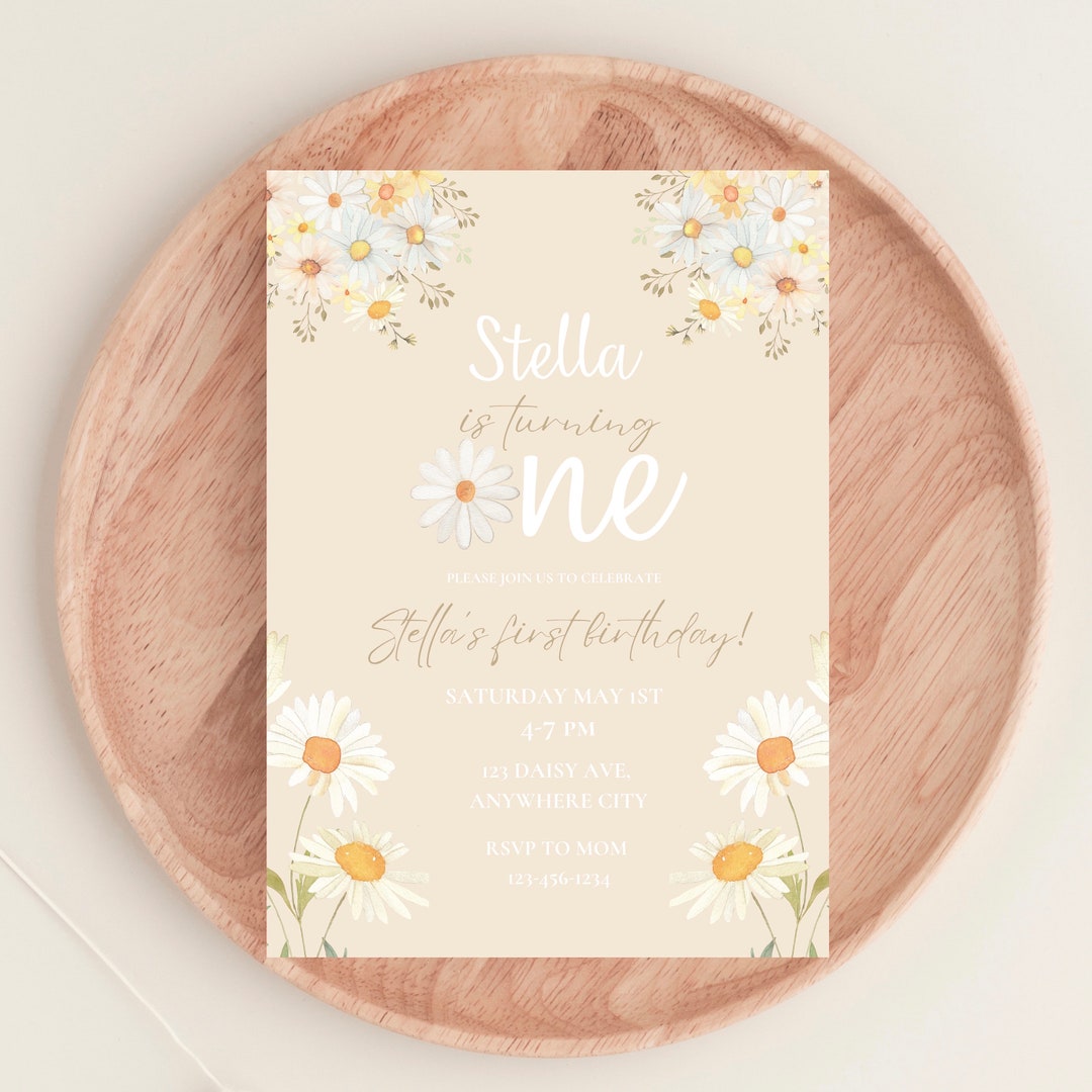 Daisy First Birthday Invitation: Neutral Boho Theme (printable ...