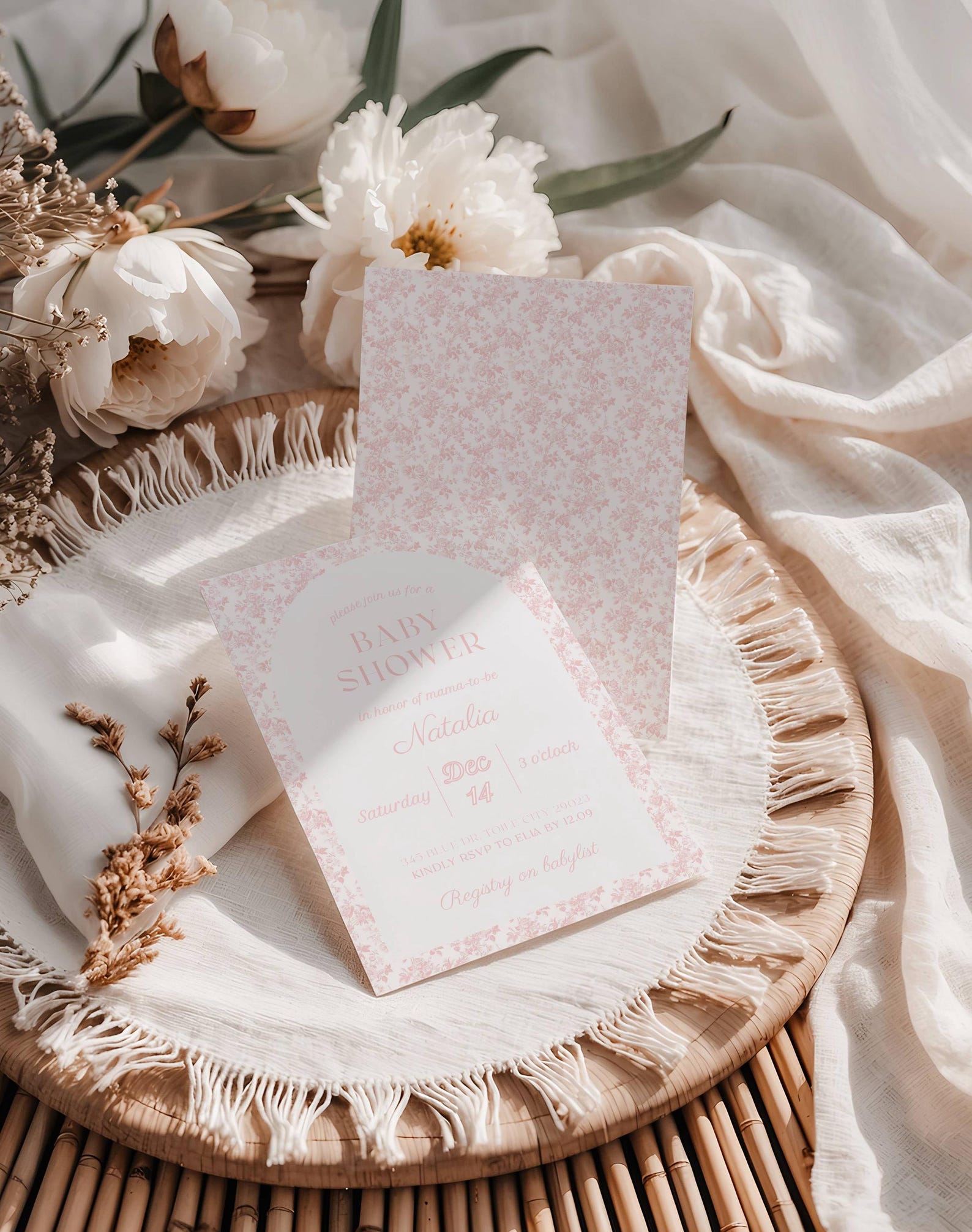 Pink Toile Baby Shower Invitation: Editable Pink Chinoiserie Baby ...