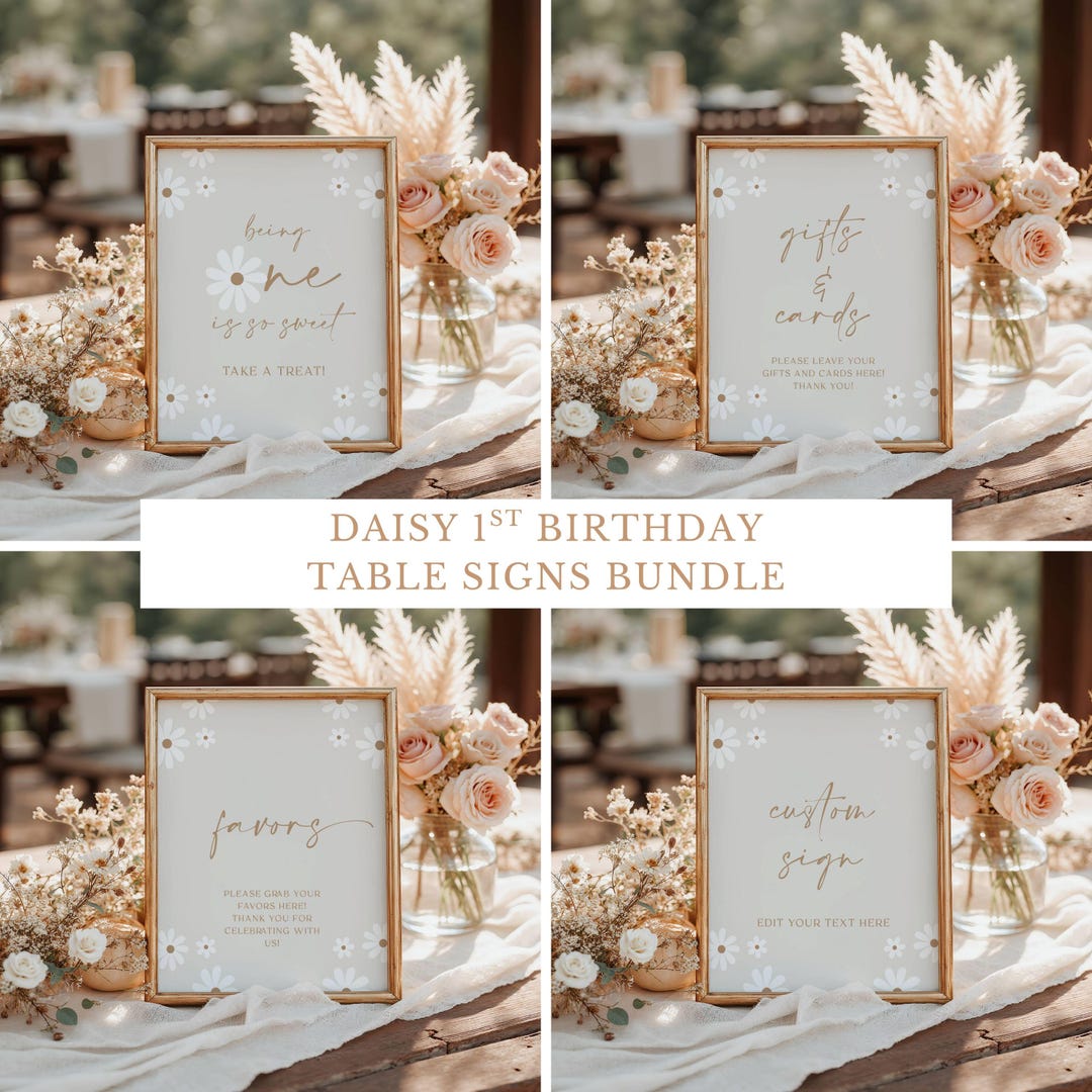 Daisy First Birthday Table Signs: Boho Daisy First Birthday Signs ...