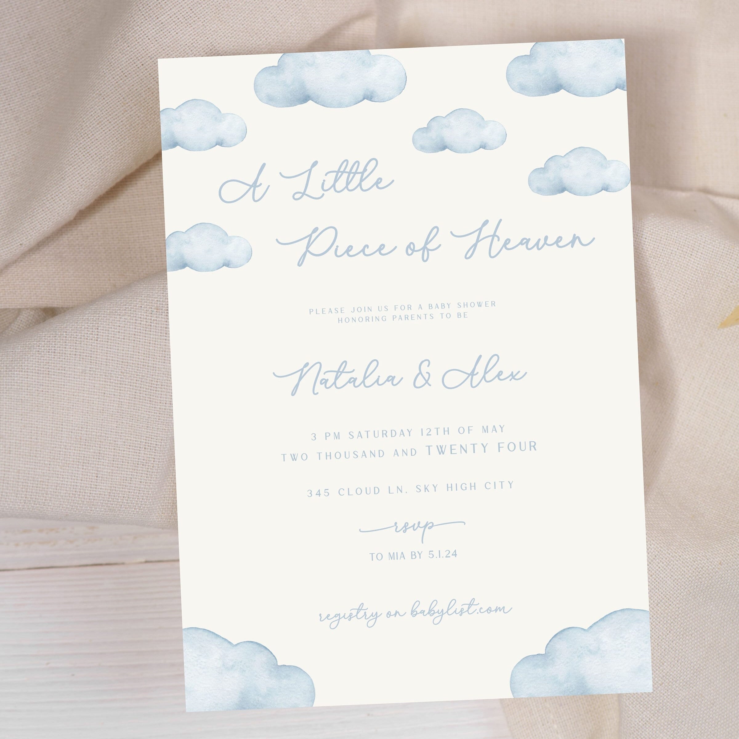 Cloud Baby Shower Invitation: Blue Watercolor (printable & Digital) - Etsy