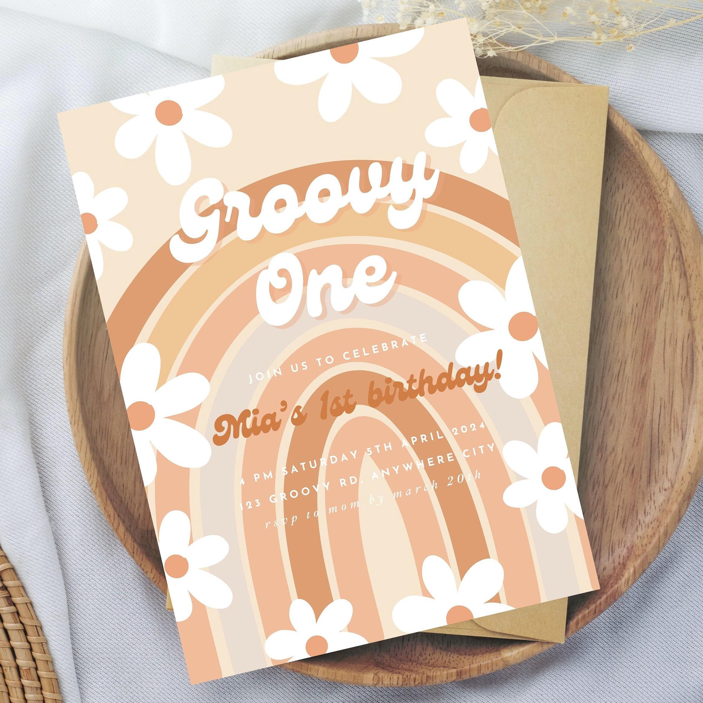 Editable Groovy One First Birthday Invitation Groovy One First Birthday ...