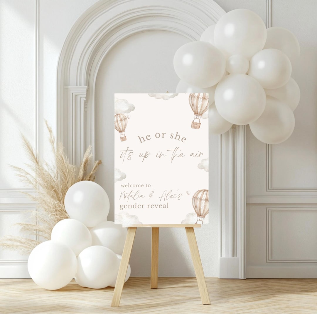 Hot Air Balloon Gender Reveal Welcome Sign: Neutral Cloud Theme ...