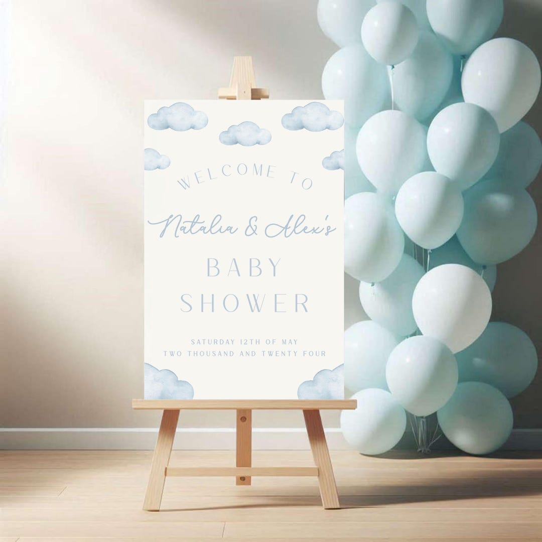 Editable A Little Piece of Heaven Baby Shower Welcome Sign | Blue Piece ...