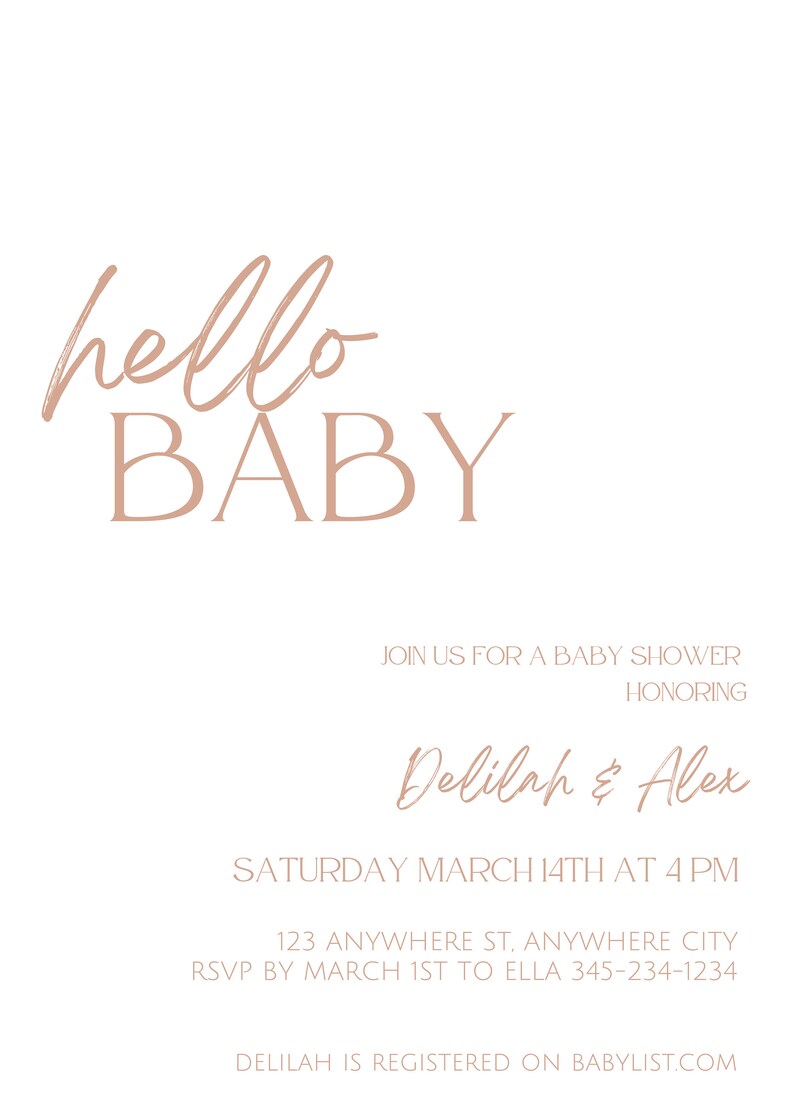 Editable Hello Baby Baby Shower Invitation Hello Baby Invite 5 X7 in ...