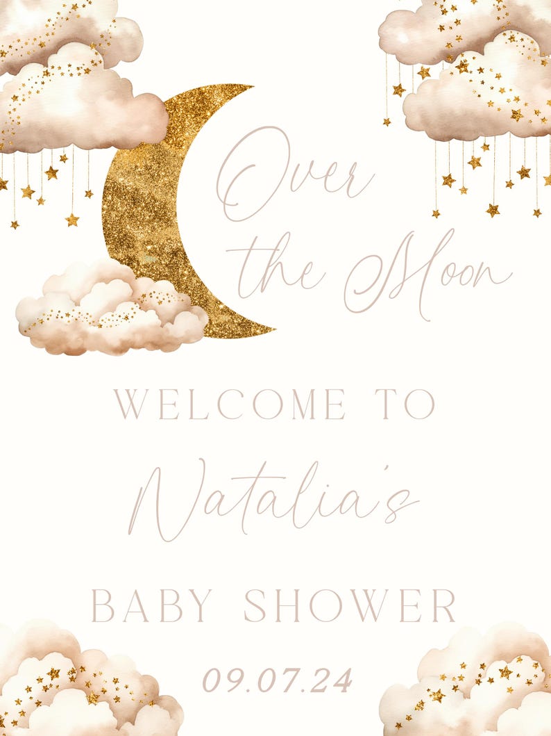 We Are Over the Moon Baby Shower Welcome Sign Editable We Are Over the ...