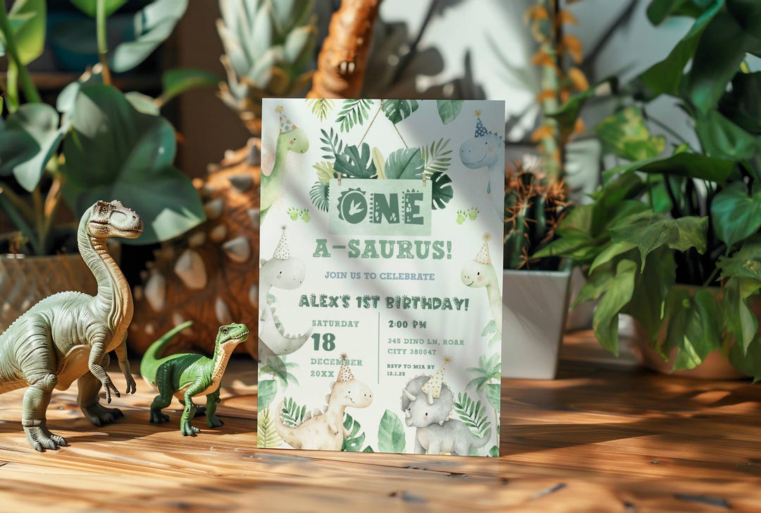 Oneasaurus First Birthday Invitation: Editable One-a-saurus Dinosaur ...
