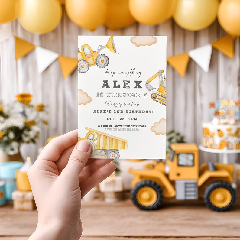 Construction Second Birthday Invitation | Editable Construction 2nd ...
