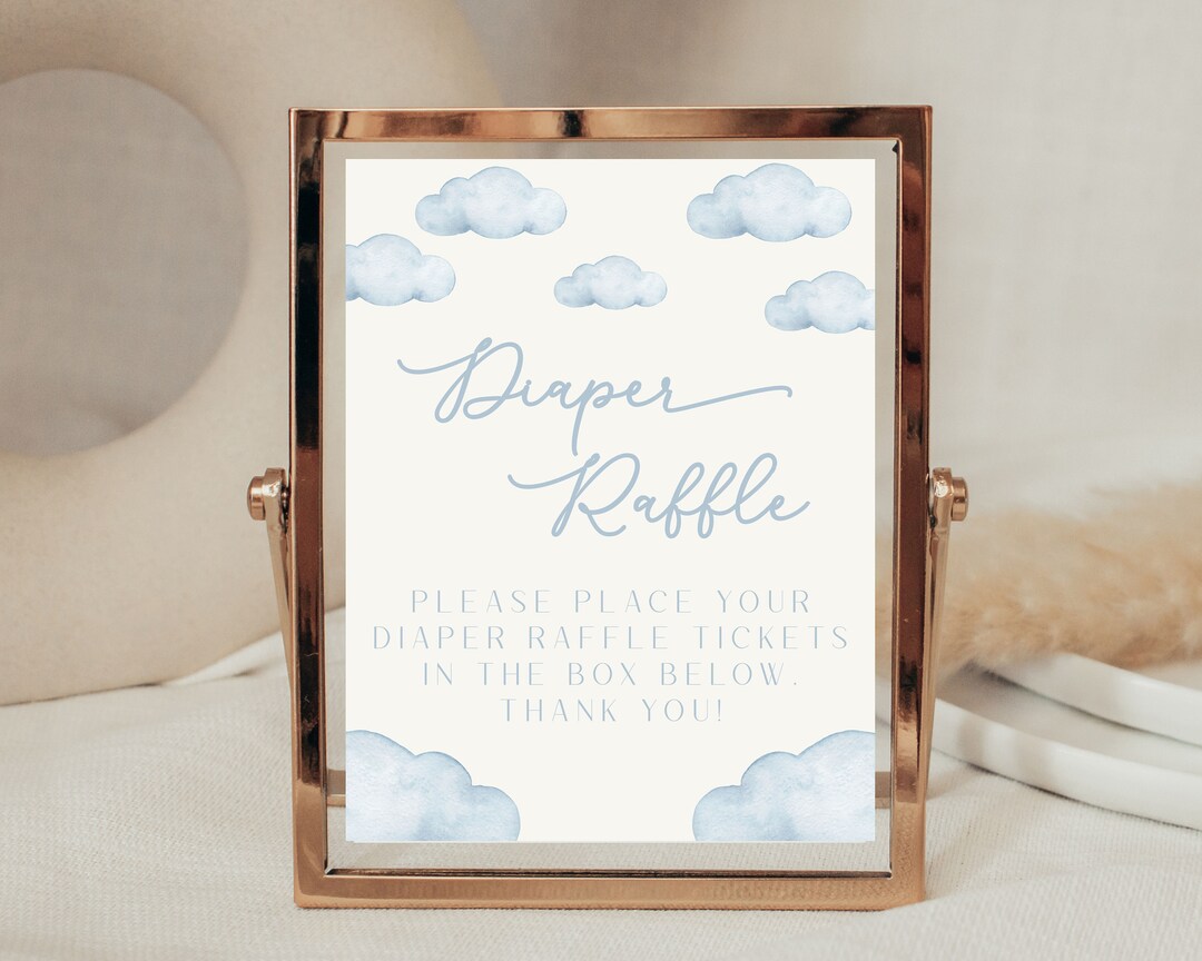 Blue Cloud Diaper Raffle Sign: Piece of Heaven Baby Shower (editable ...