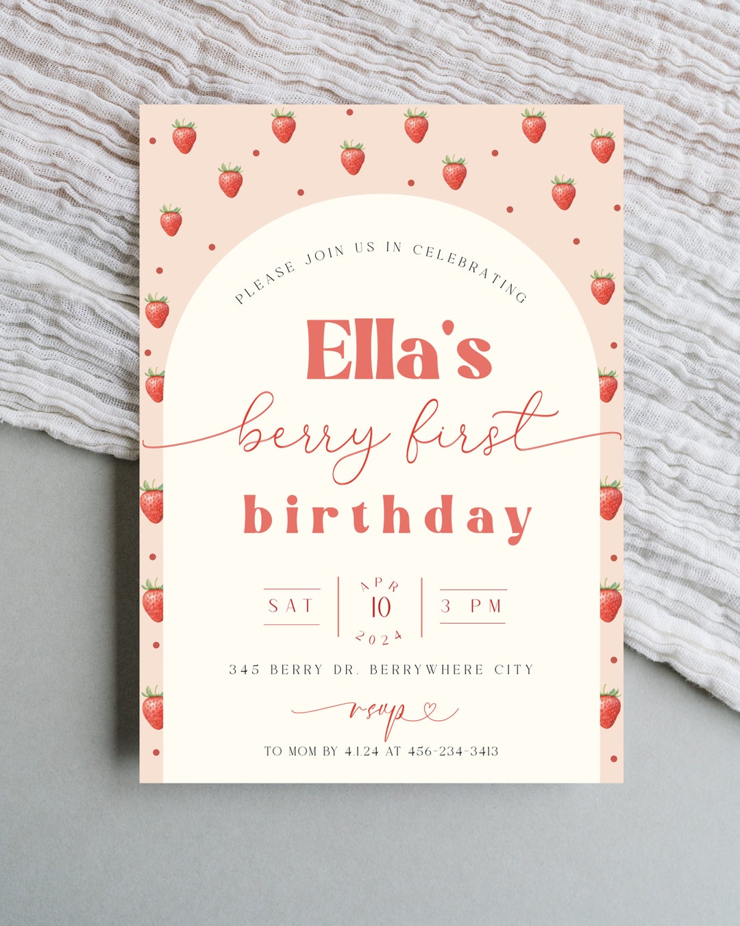 Editable Berry First Birthday Invitation Berry First Birthday Invite ...