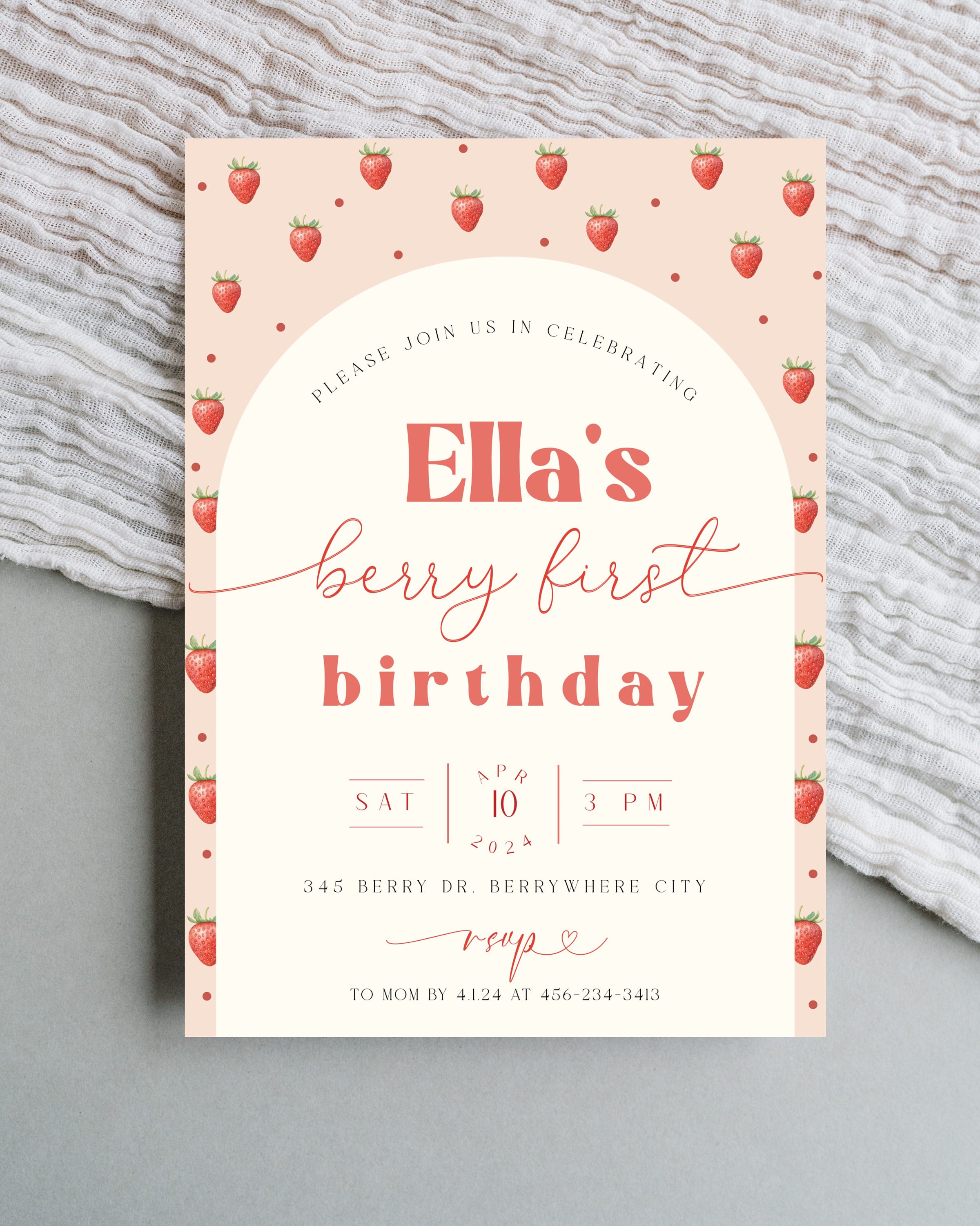 Editable Berry First Birthday Invitation Berry First Birthday Invite ...