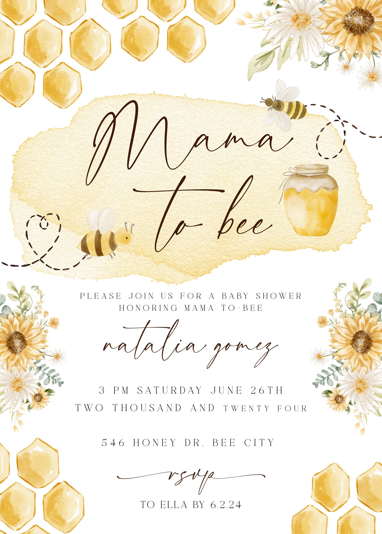 Editable Mama to Bee Baby Shower Invitation | Mama to Bee Baby Shower ...