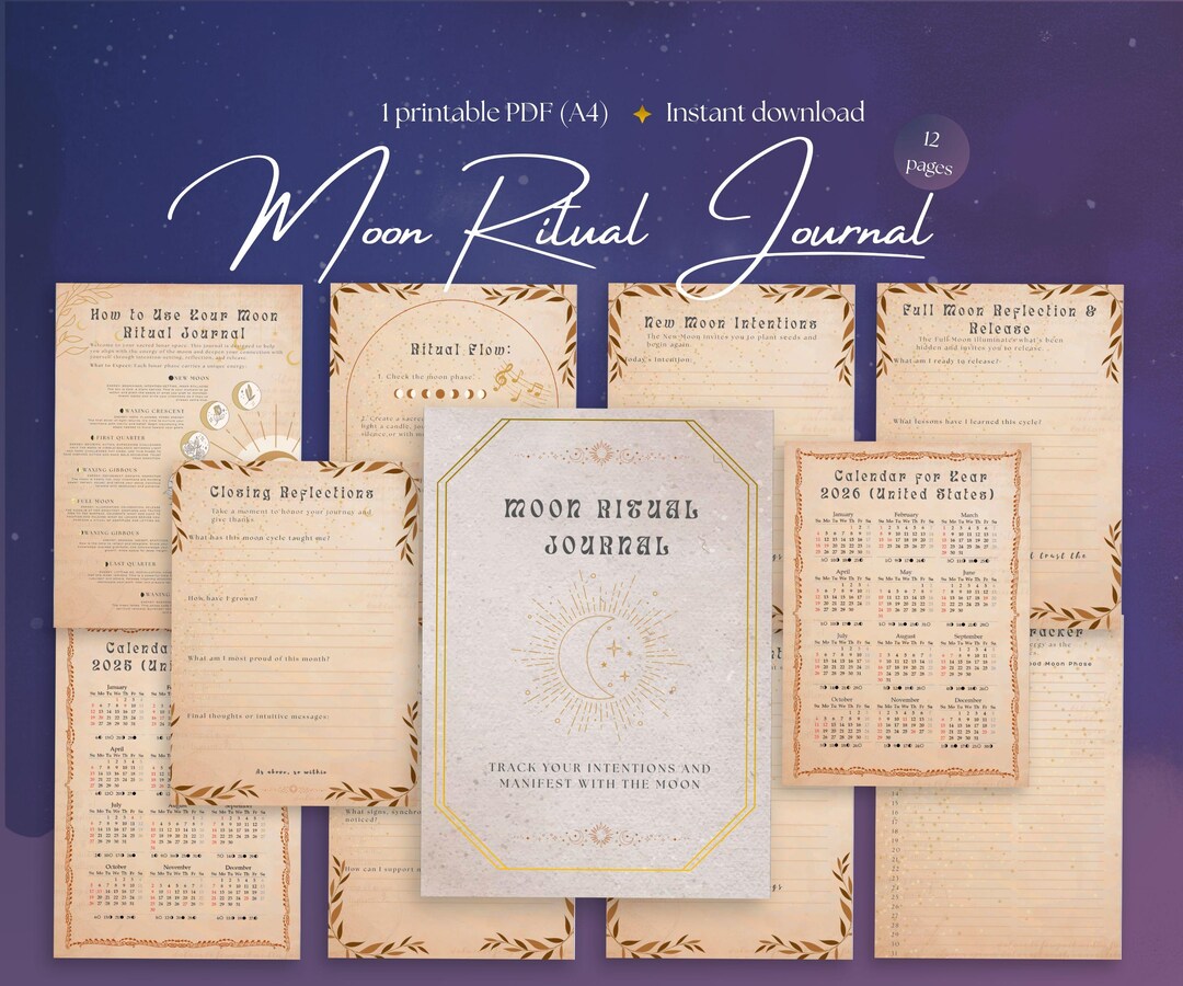 Moon Ritual Journal | Minimalist Lunar Planner | Intention Setting ...