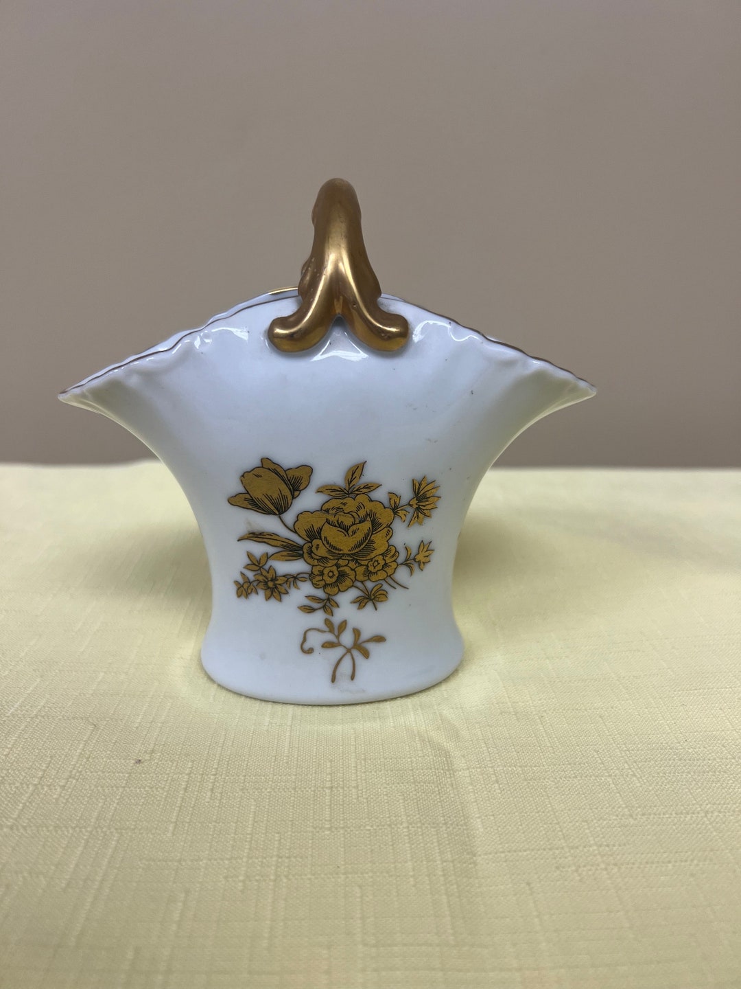 Kasuga Ware Basket Vase Flowers Gold Gild Japan Vintage ...