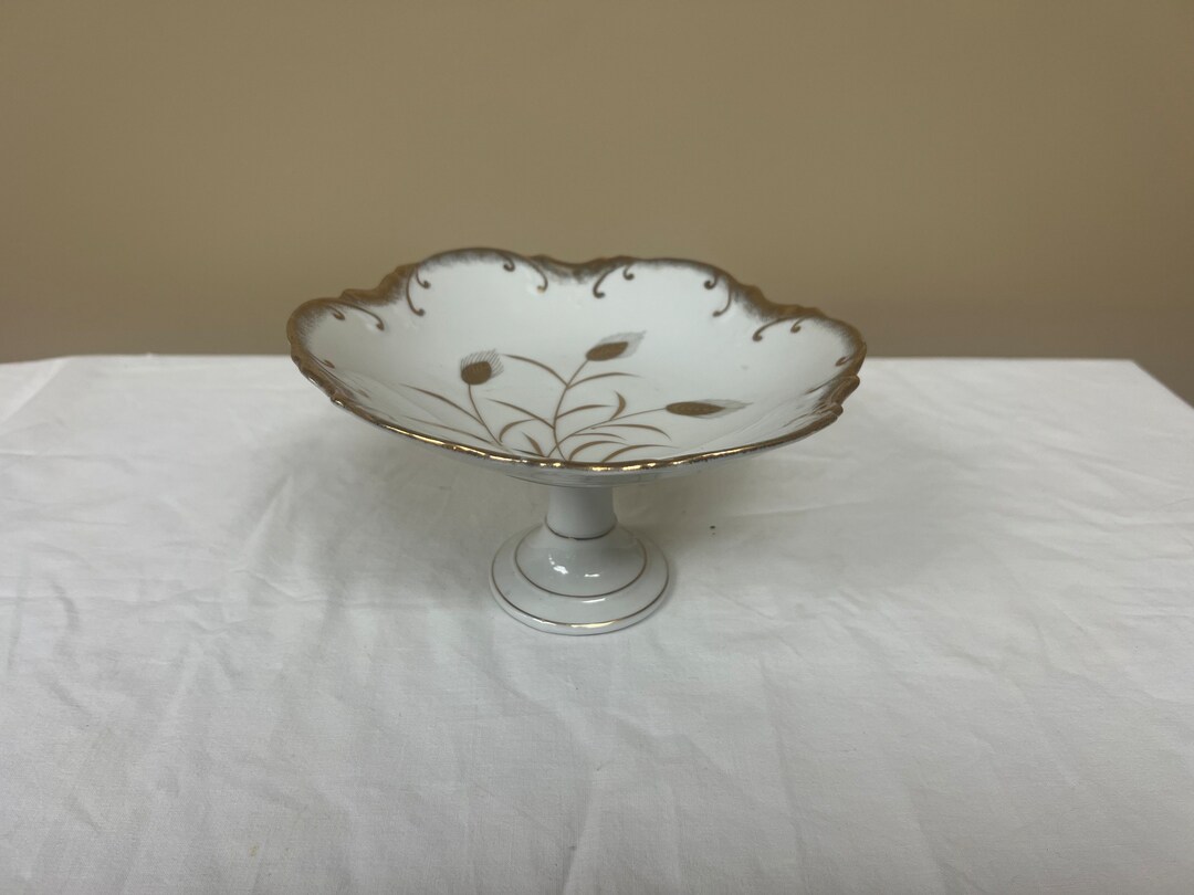 Lefton China Pedestal Compote Candy Dish Hand Painted Wheat Pattern ...