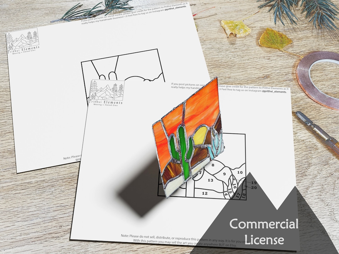 Desert Cactus Scene Night Light Pattern, Stained Glass Pattern, Digital ...