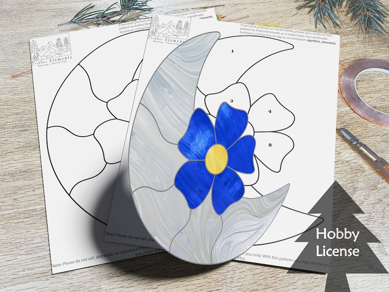Moon Flower Stained Glass Pattern, Simple Easy Pattern, Digital ...