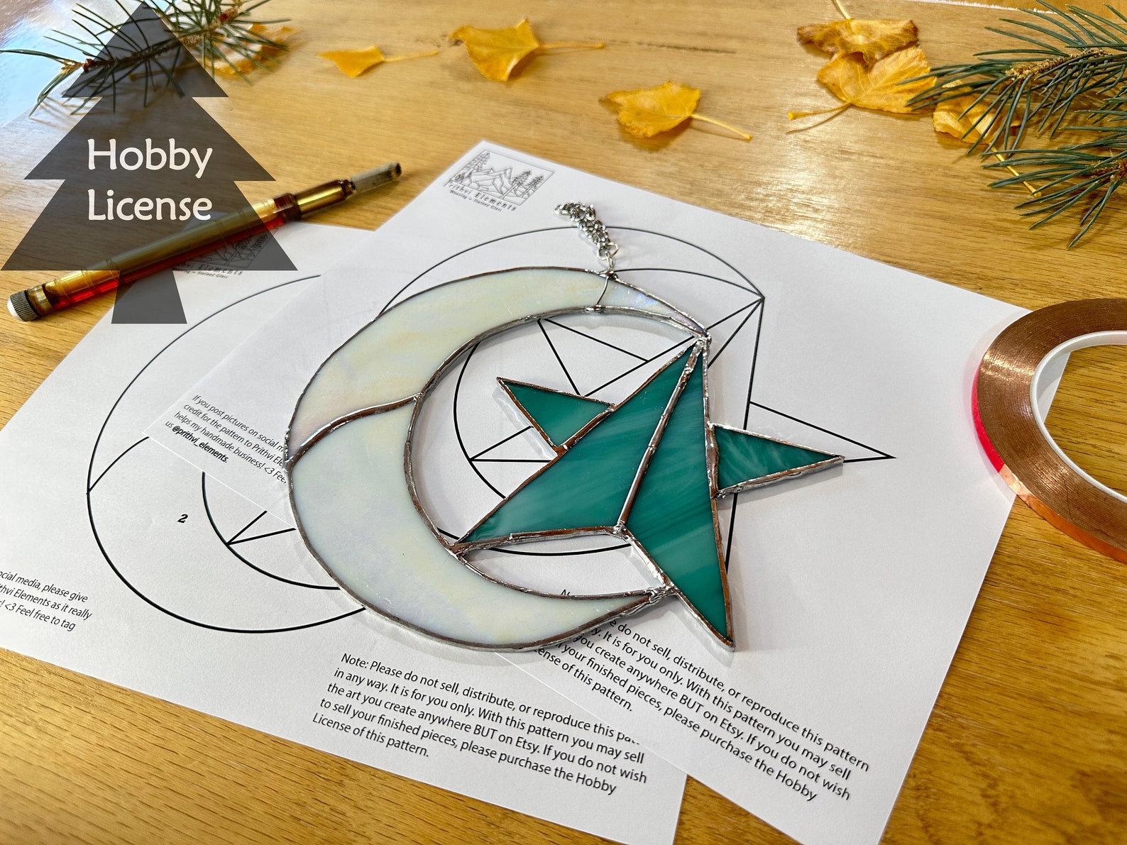 Crescent Moon Star Stained Glass Pattern, Digital Download, Stained Glass Patterns Pdf, Hobby ...