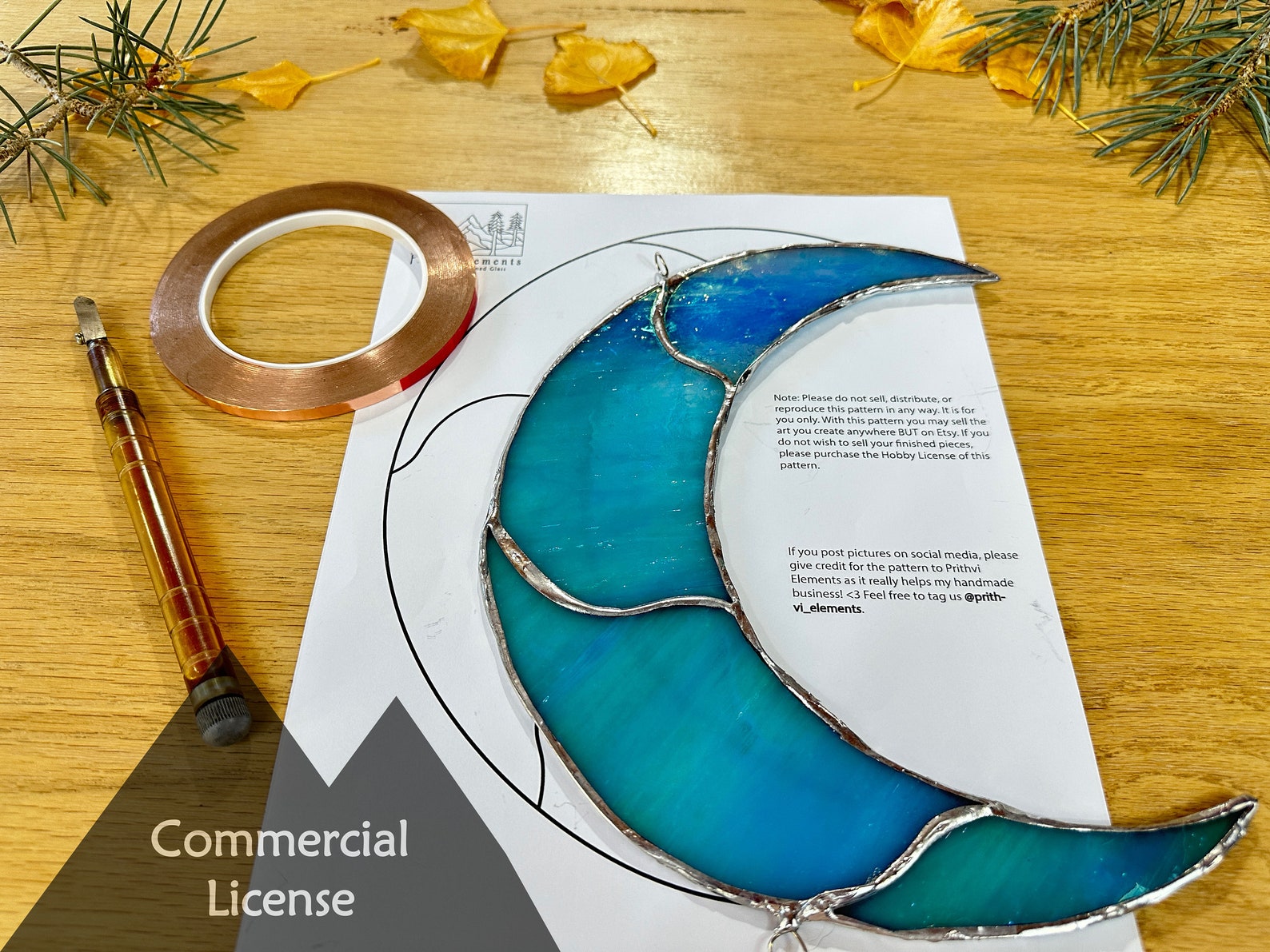 Crescent Moon Stained Glass Pattern, Digital Download, Stained Glass ...