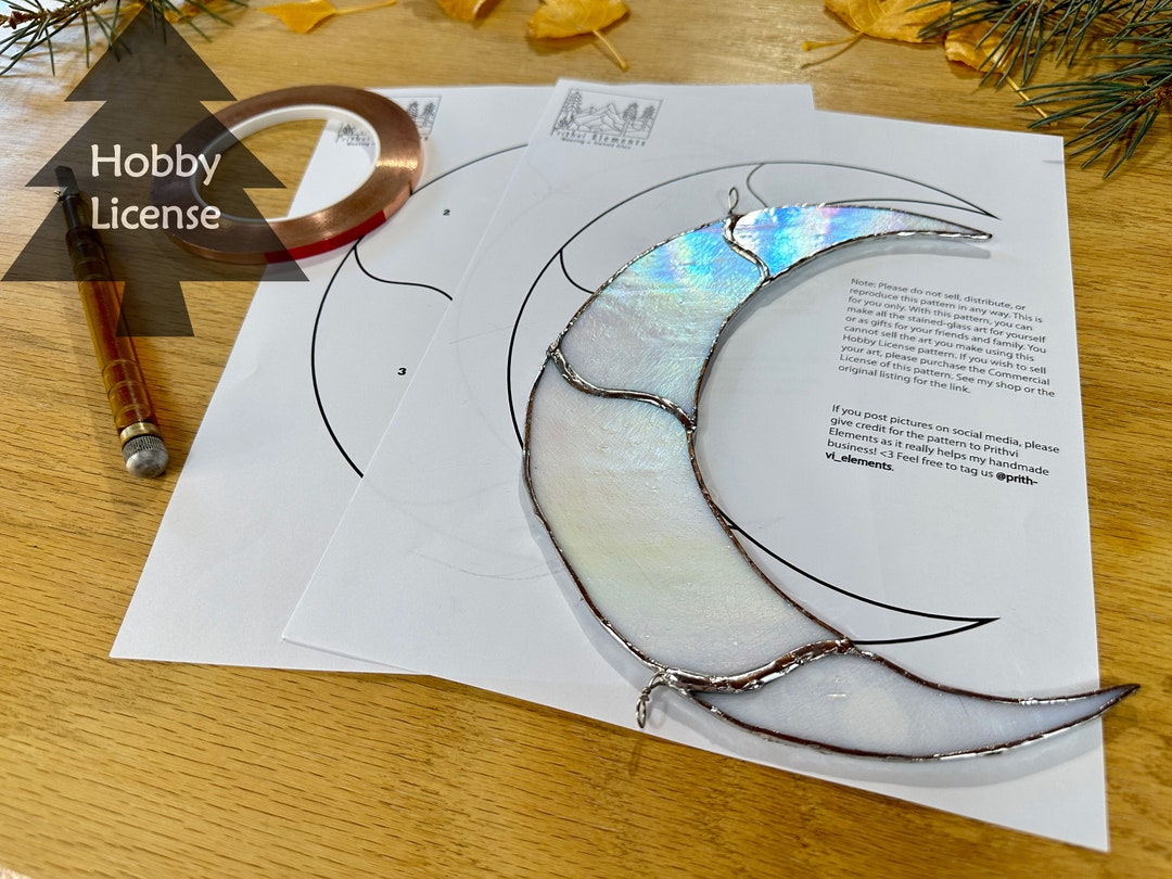 Crescent Moon Stained Glass Pattern, Digital Download, Stained Glass ...