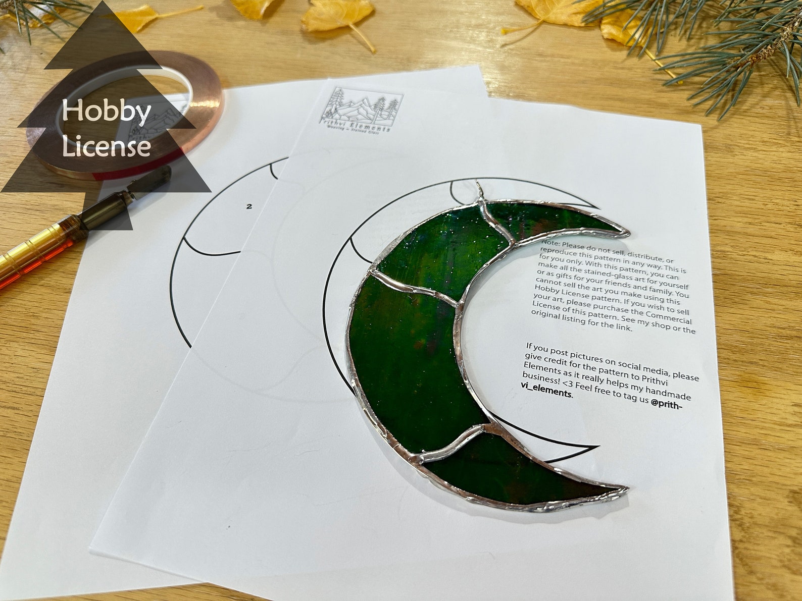 Crescent Moon Stained Glass Pattern, Digital Download, Stained Glass ...