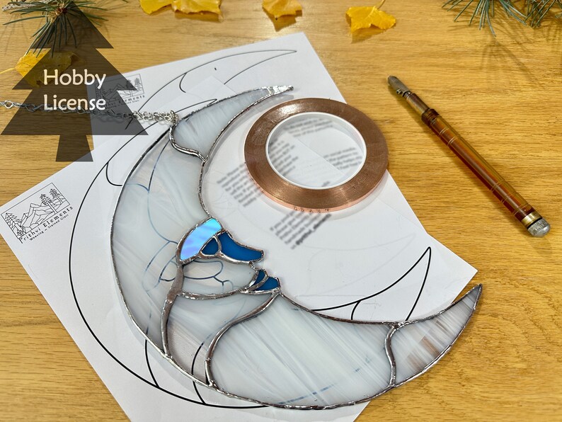 Crescent Moon Stained Glass Pattern Digital Download Stained - Etsy