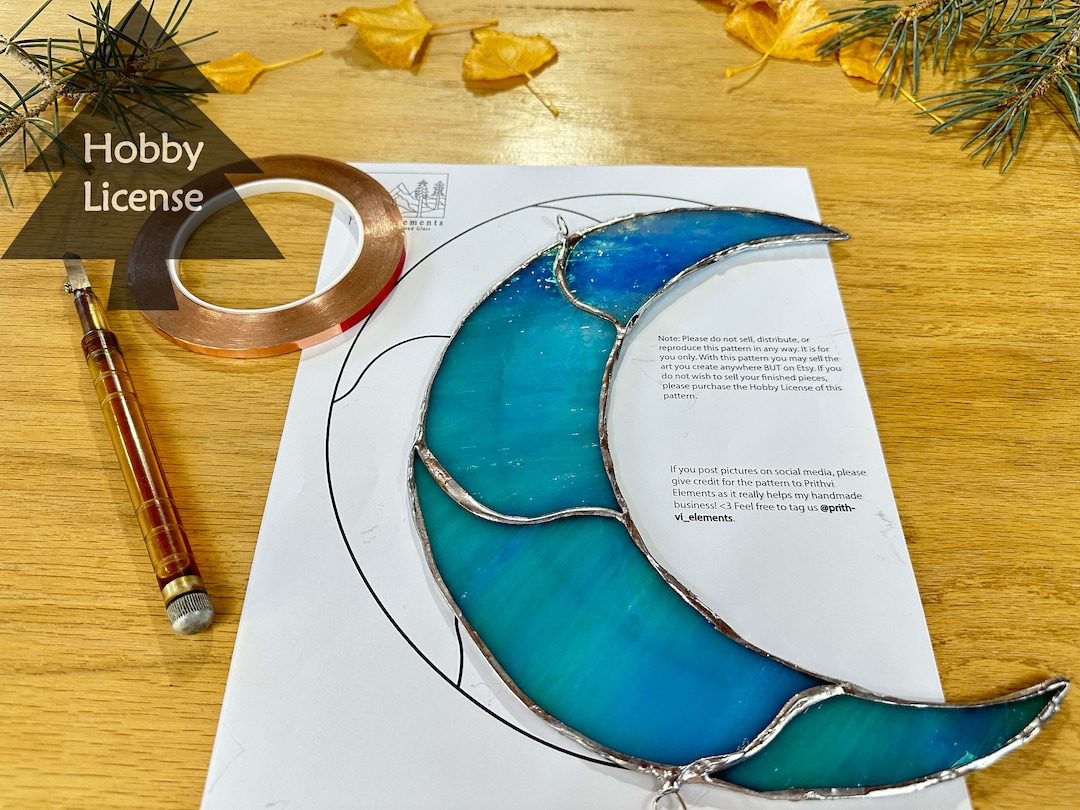 Crescent Moon Stained Glass Pattern Digital Download Stained Etsy