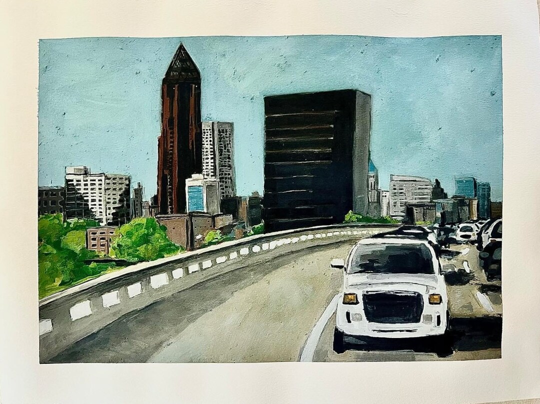 Midtown Atlanta Skyline Painting Original Handmade Hand-painted Gouache ...