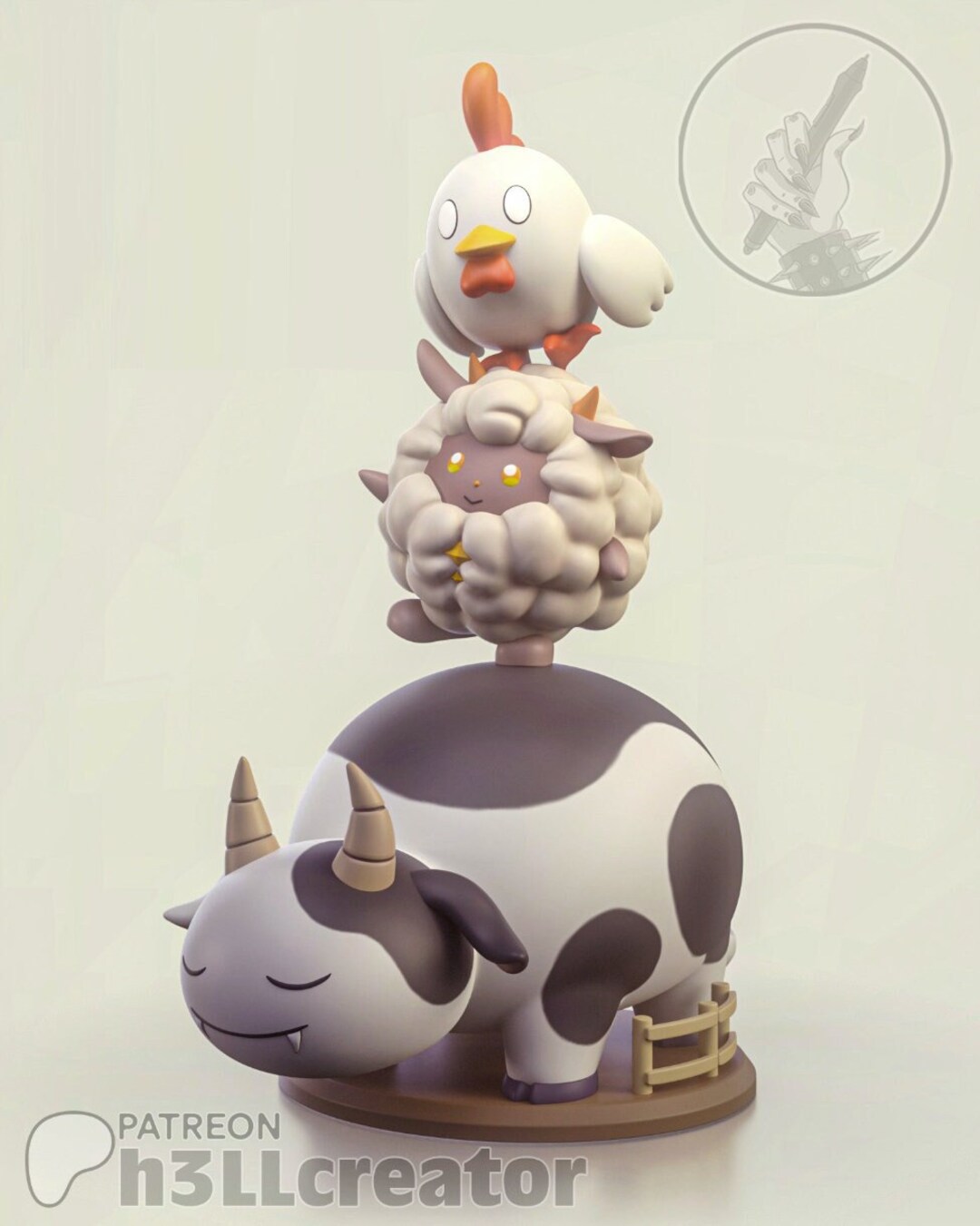 Palworld Diorama With Chicken, Lamb, Cow 150mm Tall Unpainted 3D ...