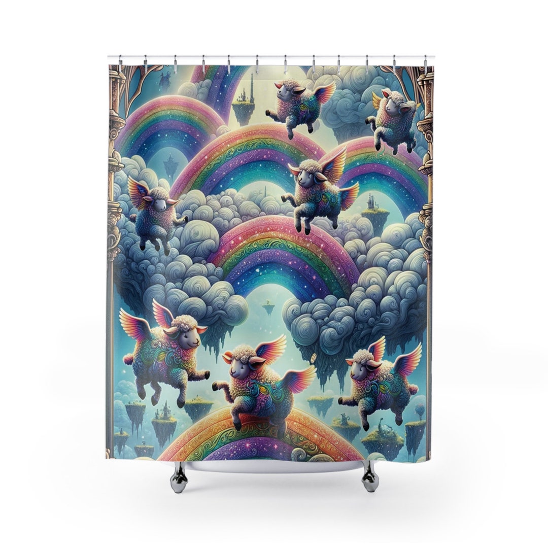 Flying Fluffy Rainbow Sheep Shower Curtain - Etsy