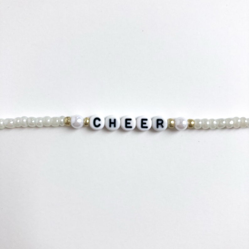 Cheer Beaded Bracelet, Cheerleader Gifts, Gifts for Girls, White Beaded ...