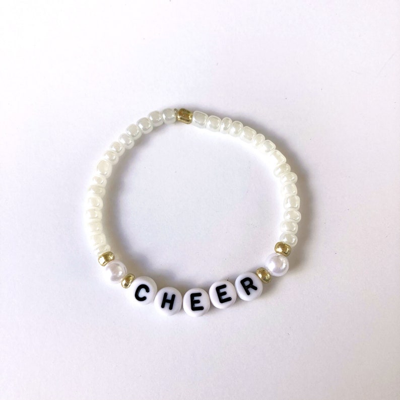 Cheer Beaded Bracelet, Cheerleader Gifts, Gifts for Girls, White Beaded ...