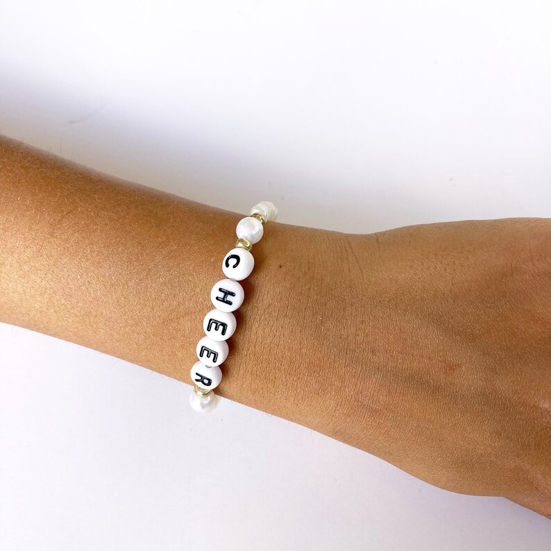 Cheer Beaded Bracelet, Cheerleader Gifts, Gifts for Girls, White Beaded ...