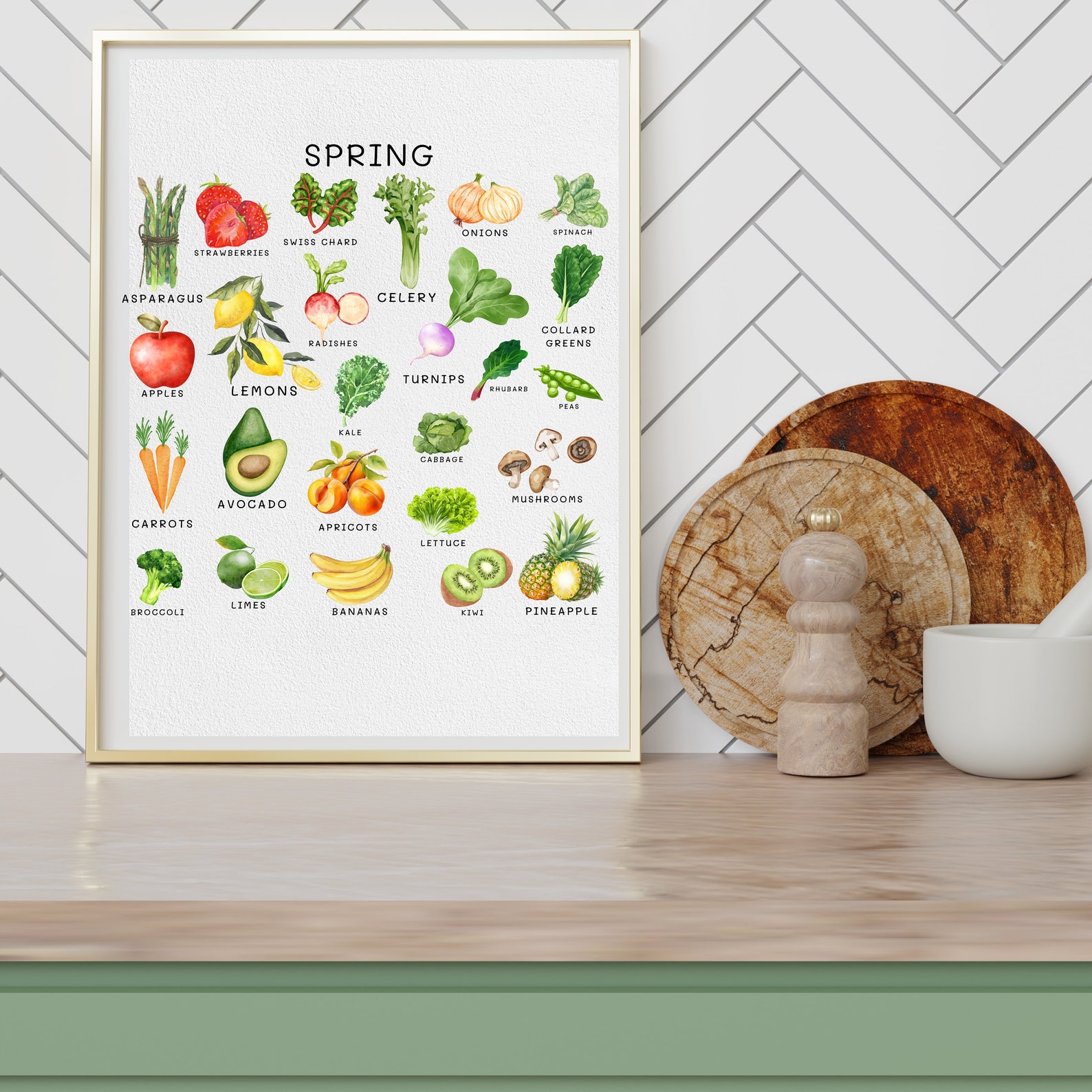 Seasonal Produce Guide Printable Set of 4, Kitchen Companion, Set of 4 ...