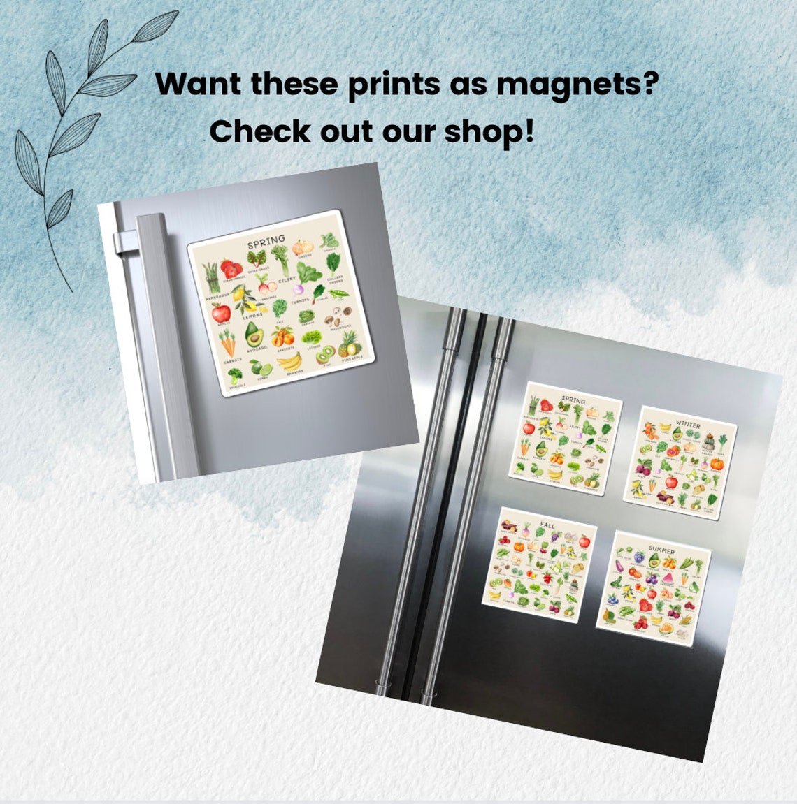 Seasonal Produce Guide Printable Set of 4, Kitchen Companion, Set of 4 ...