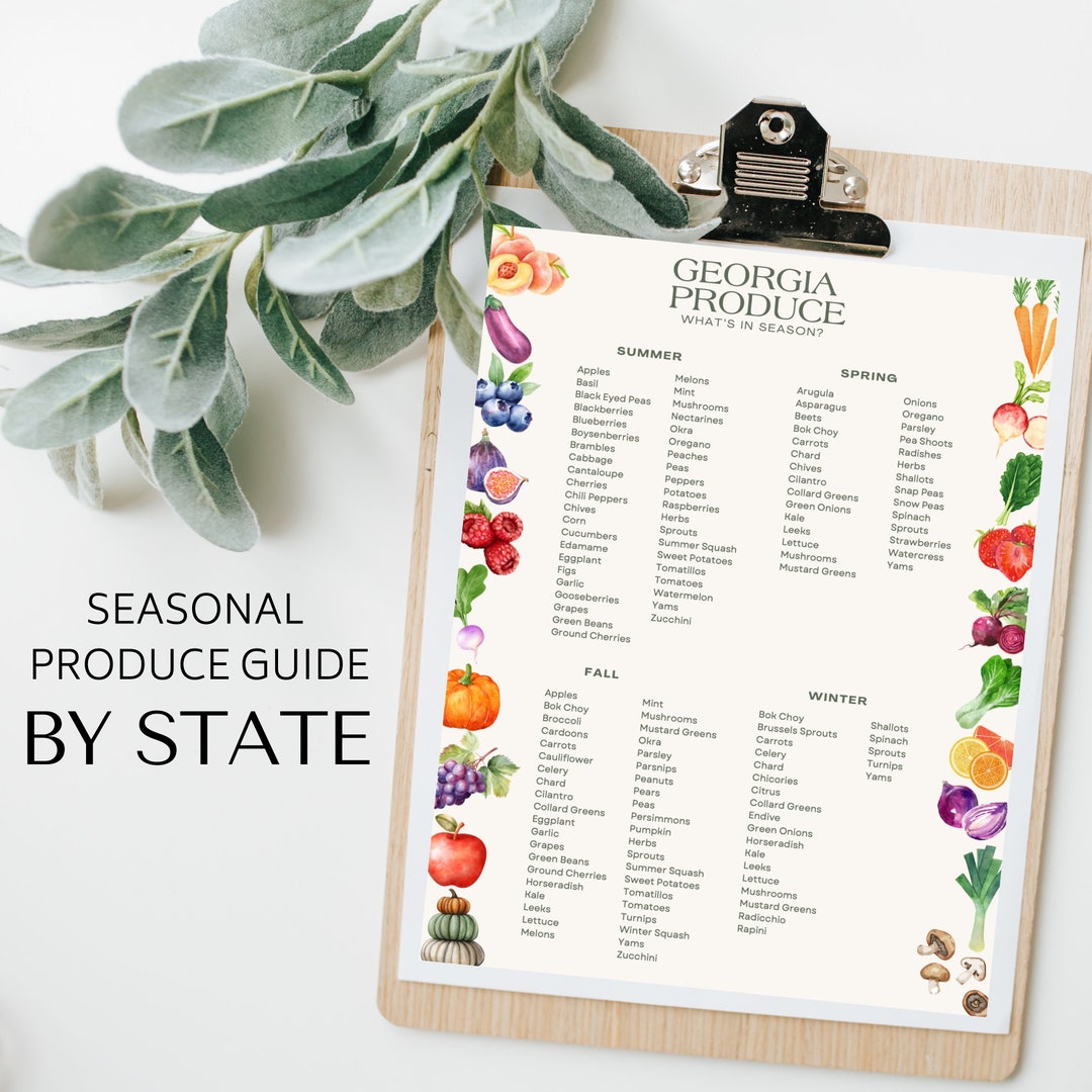 State-specific Seasonal Produce Guide: Printable Digital File 8.5 X 11 ...