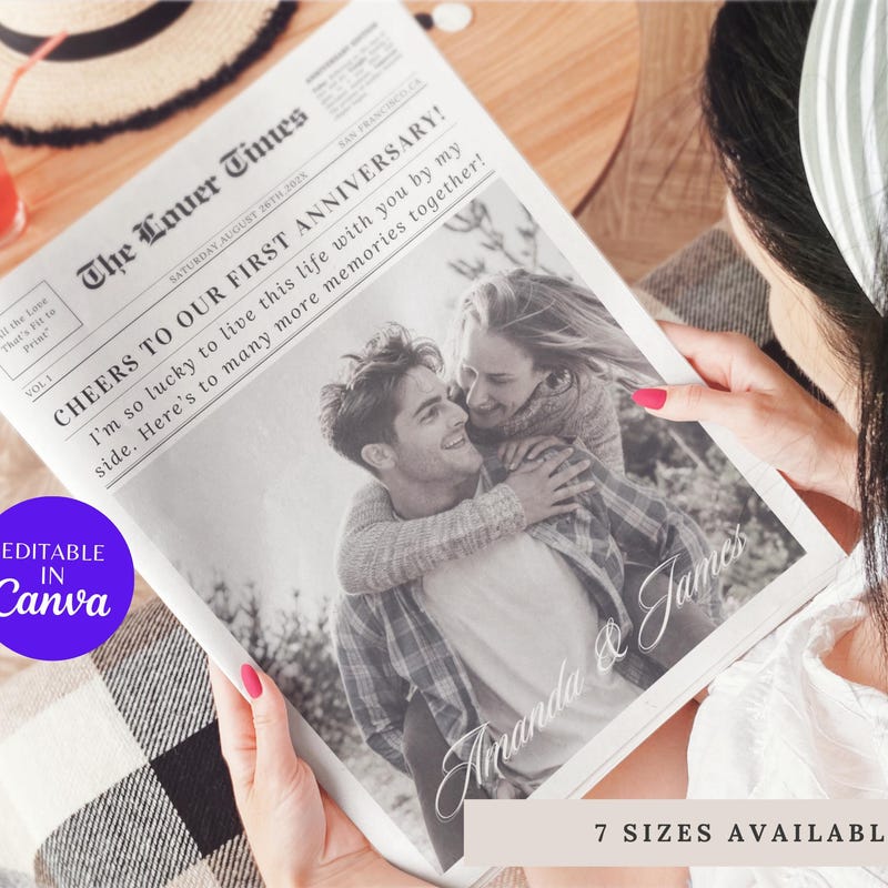Gift For Couples Custom Couple Annversary Newspaper Template Dgtal ...