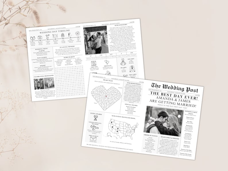 Newspaper Wedding Program Template Editable Wedding Newspaper Program ...