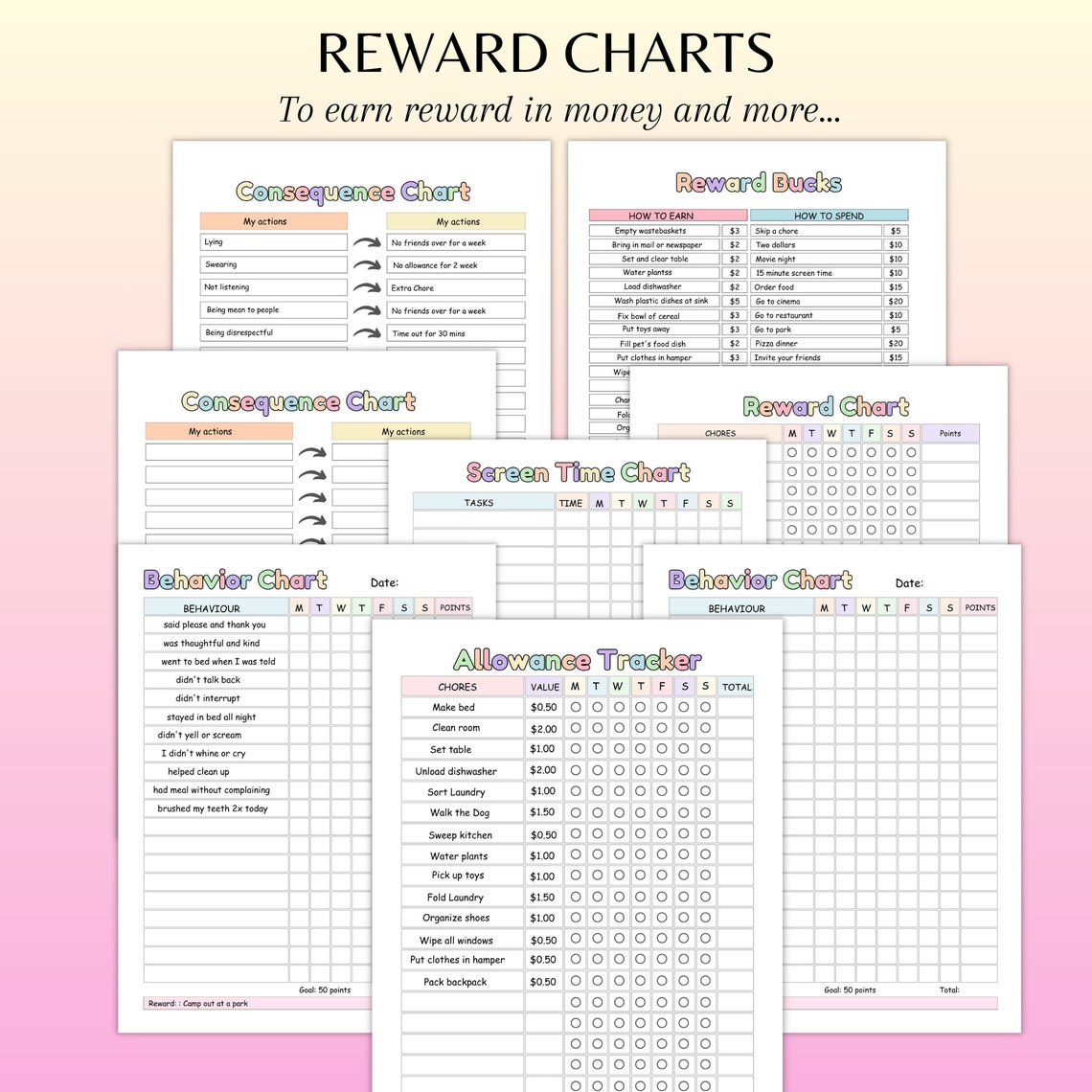 Editable Kids Chore Charts Chore Chart Kids Routine Chart Kid's Chore ...